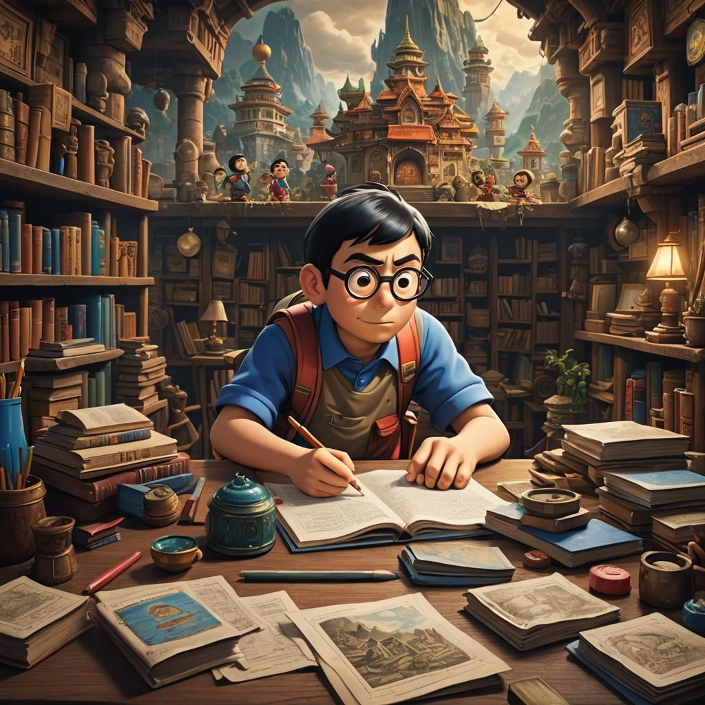 Nobita does homework. - AI Generated Artwork - NightCafe Creator