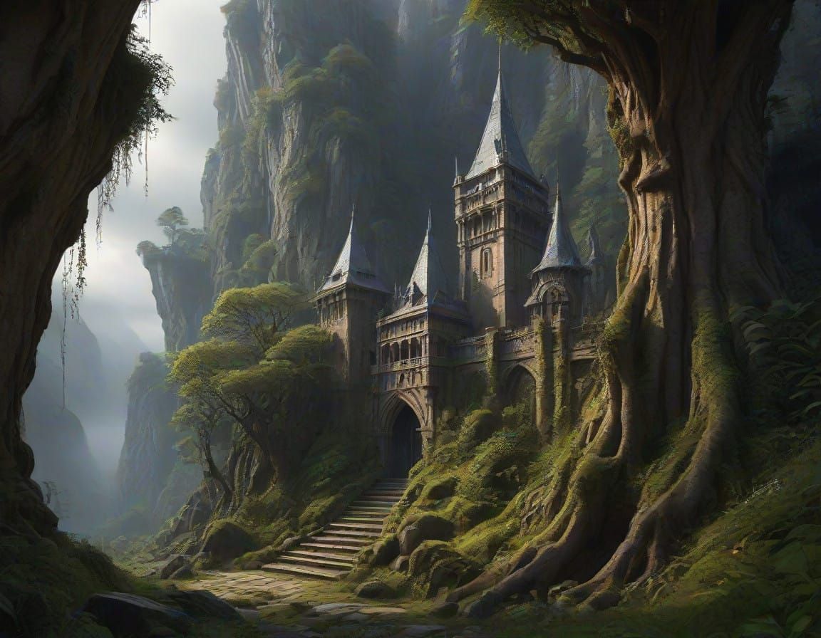 Gothic Elven Castles in Mysterious Mountains - AI Art