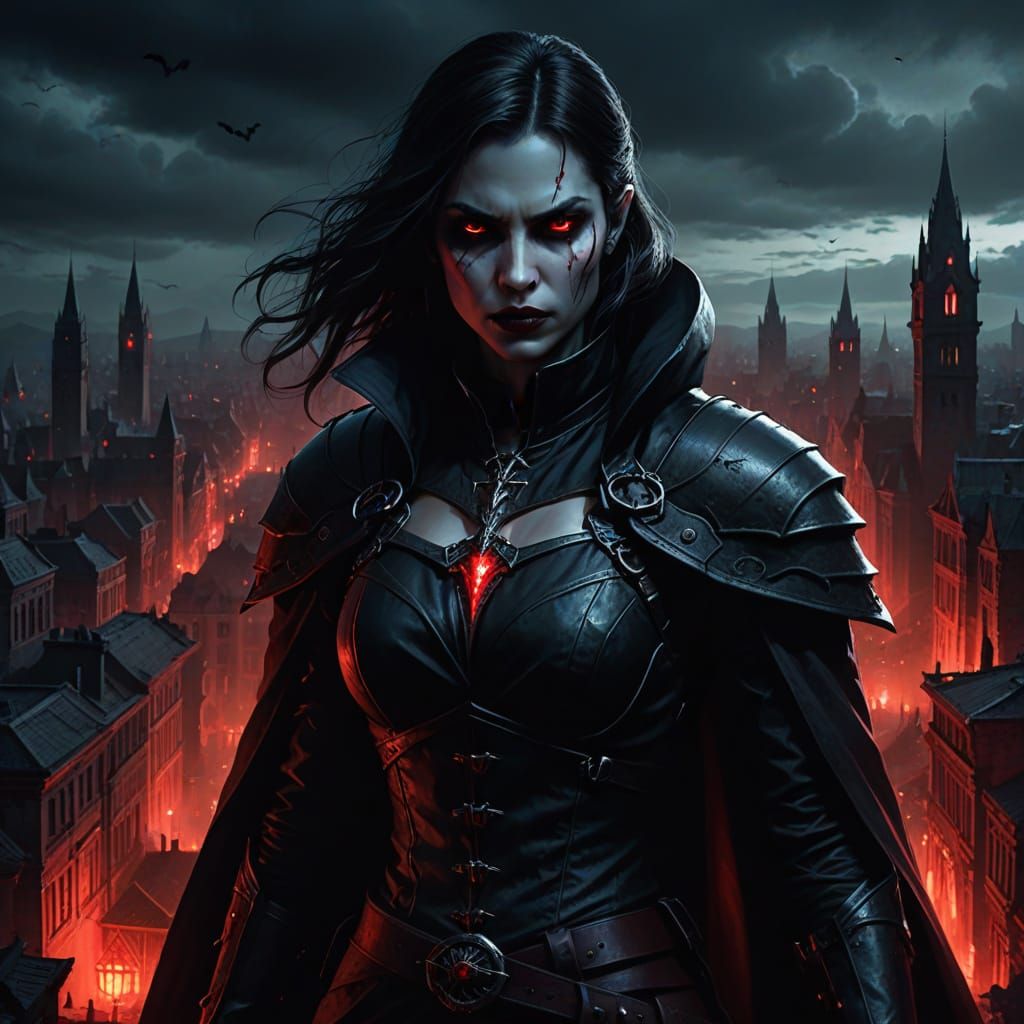 Dark Fantasy Vampire in City Shadows - AI Art