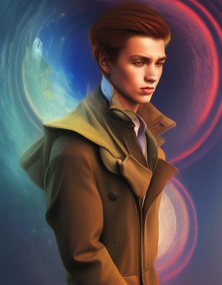 young handsome man, fantasy, magic, another world, poster art movie ...
