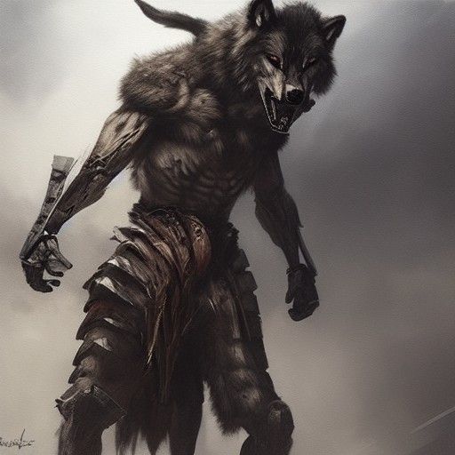 Humanoid Wolf Warrior sinister by Greg Rutkowski brutalism hyperrealism ...