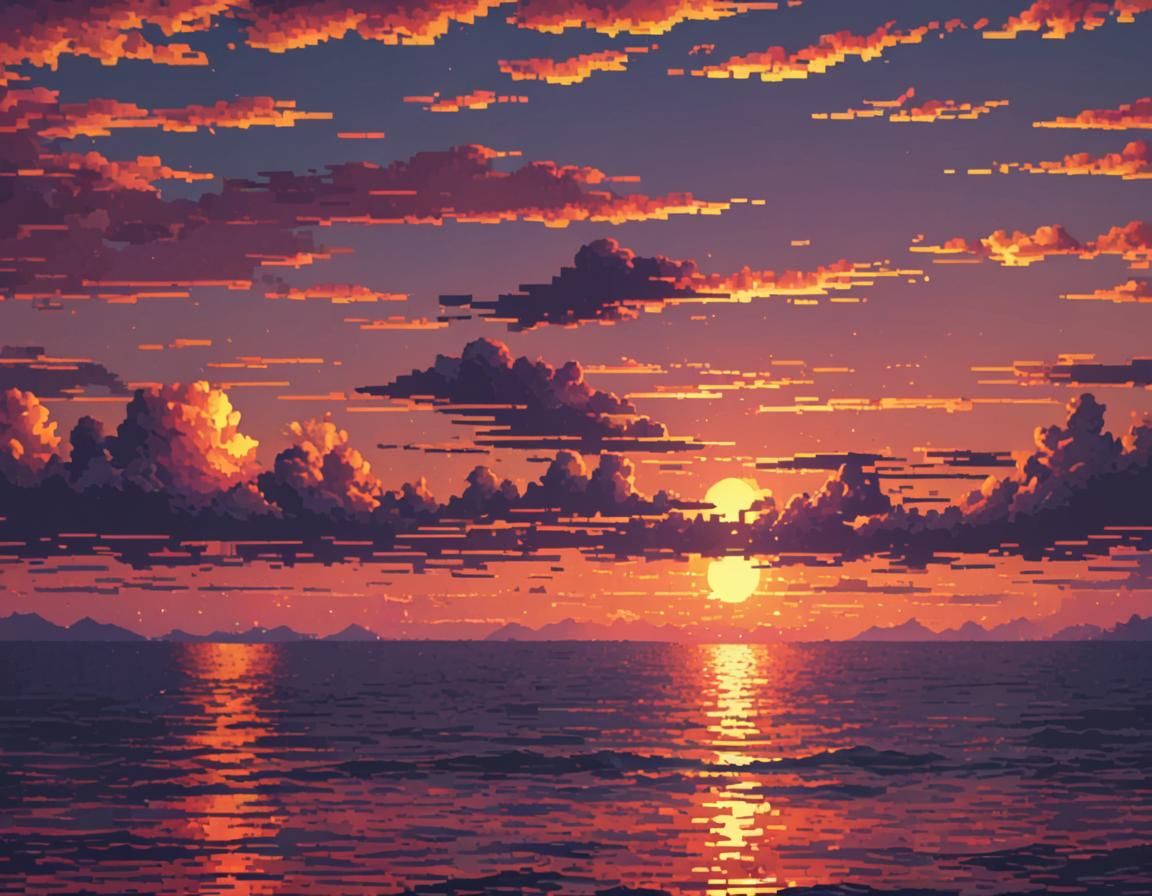 Pixelscape Sunset - AI Generated Artwork - NightCafe Creator