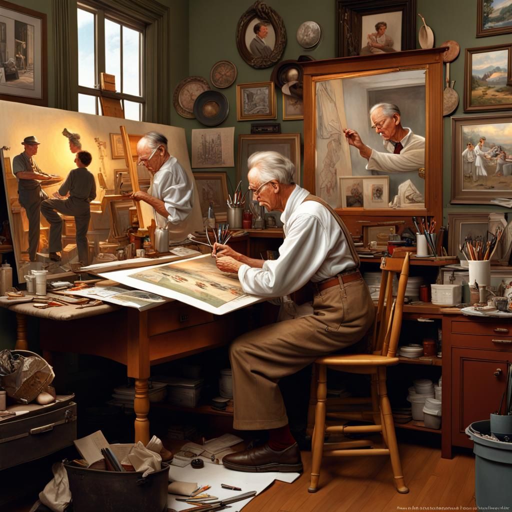 Norman Rockwell in his studio - AI Generated Artwork - NightCafe Creator