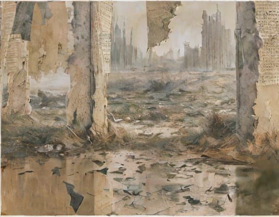 Muted Newspaper Landscape in a Nostalgic Dreamlike... - AI Art