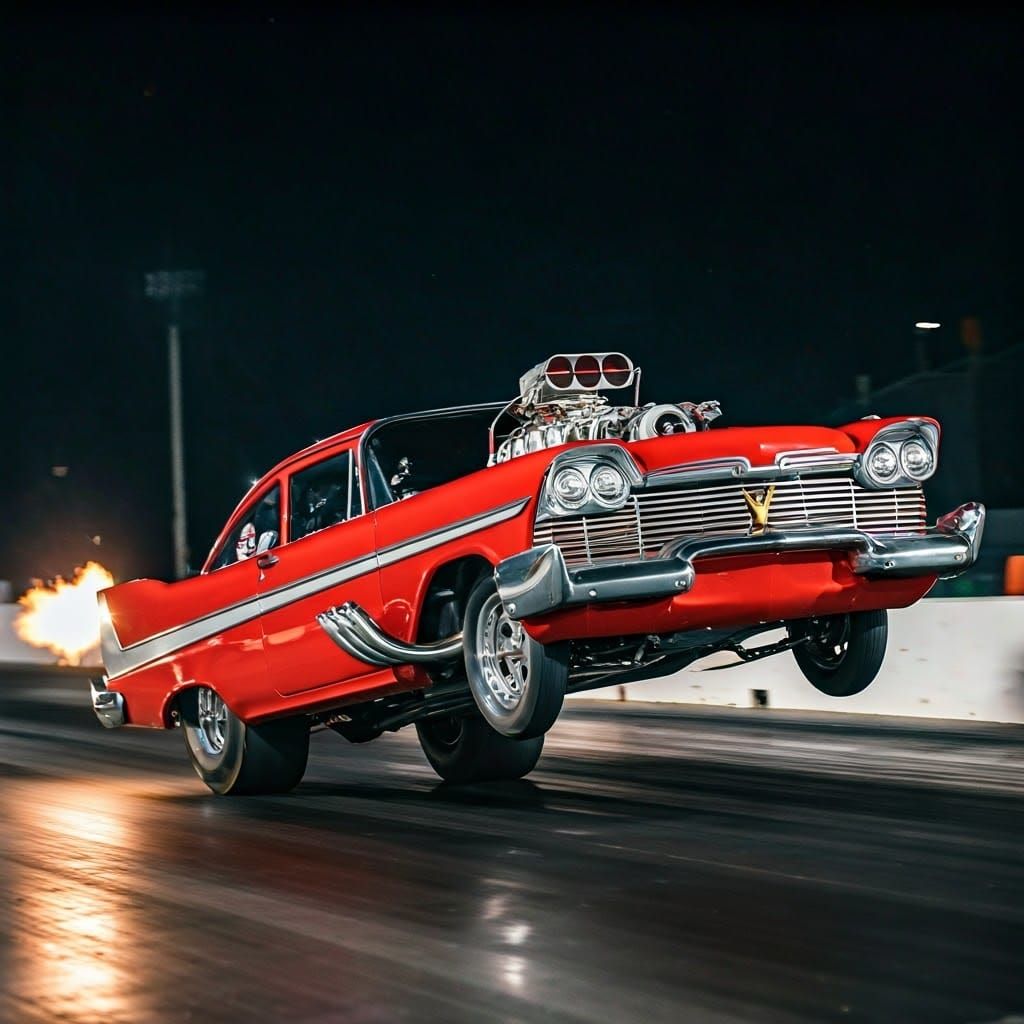 1958 Plymouth Fury Pro-Mod Drag Racer in Steampunk... - AI Art