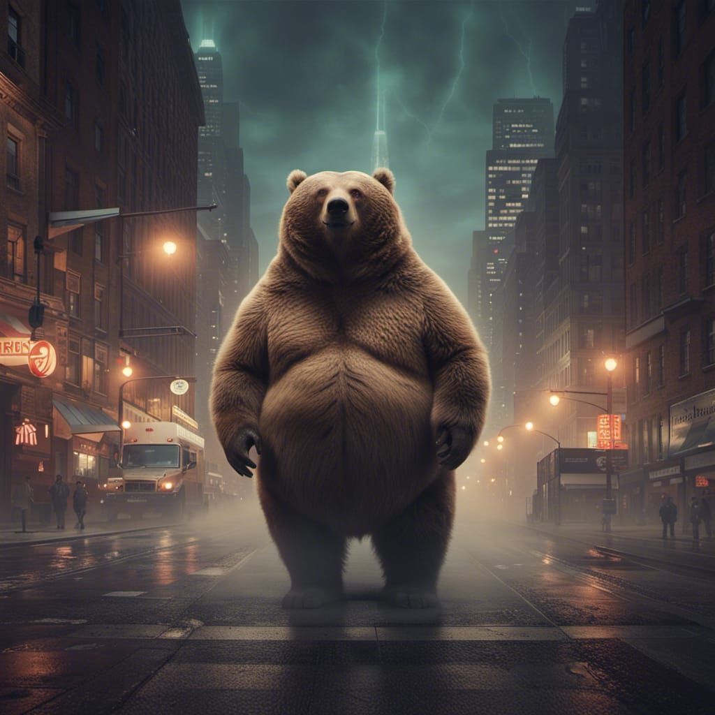 Portrait of a Cute obese Beautiful Grizzly Bear alien, in downtown New ...