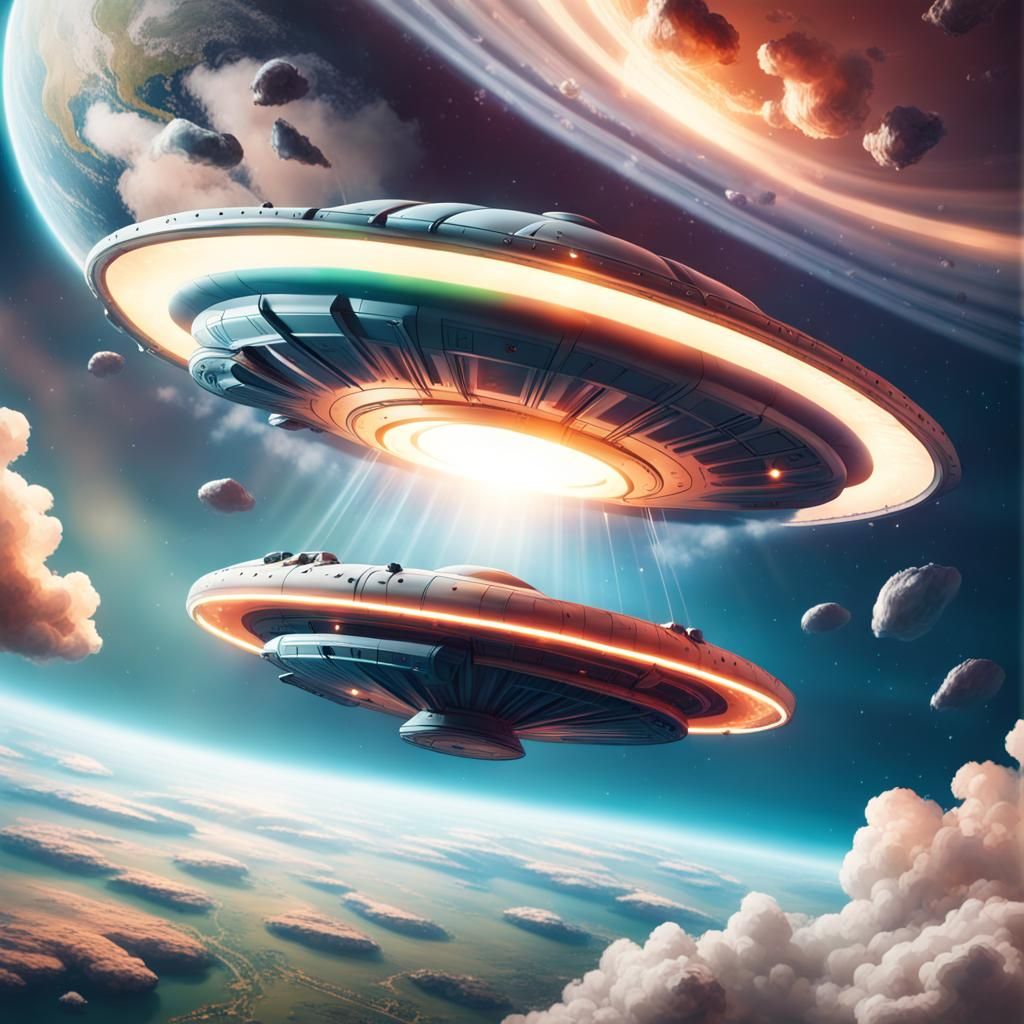 ufo floating above earth in a realistic style Hyperrealistic, splash ...
