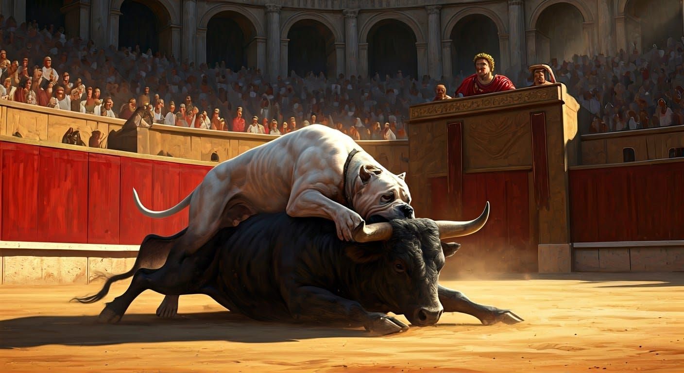 The Roman Colosseum in 79 A.D.: The great British Alaunt hound brings ...