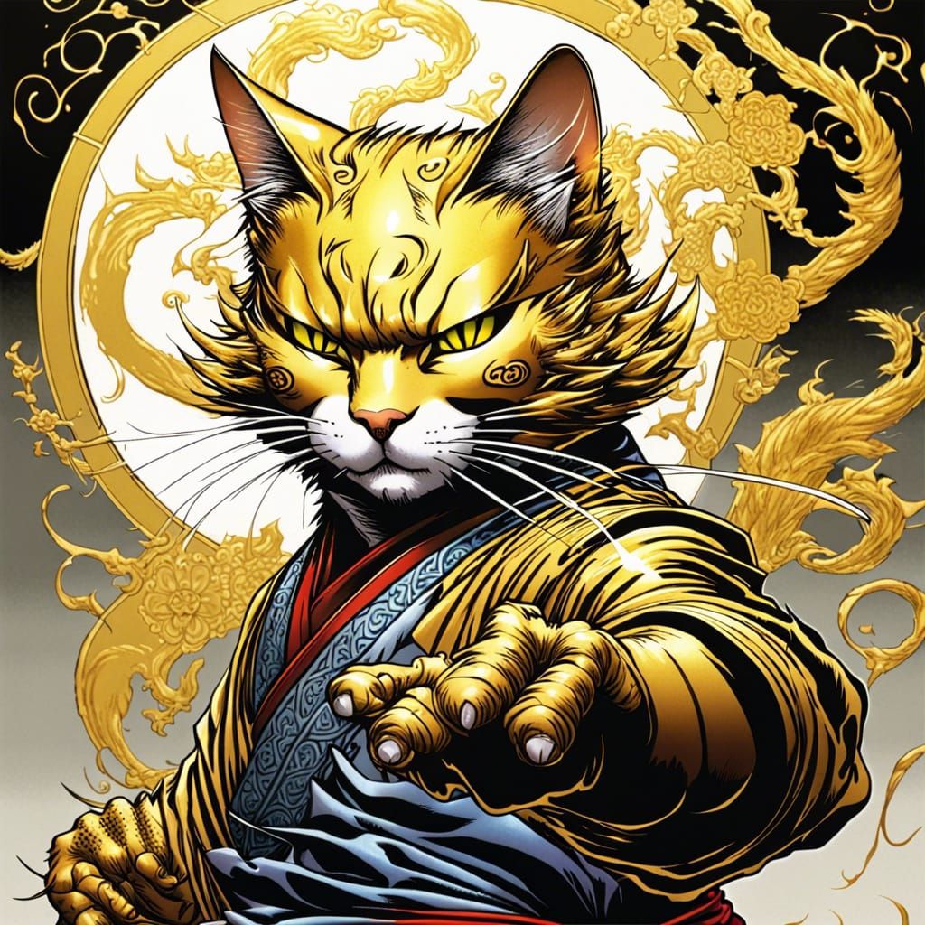 anthropomorphic cat as kung-fu master, by Masami Kurumada, Shingo Araki ...