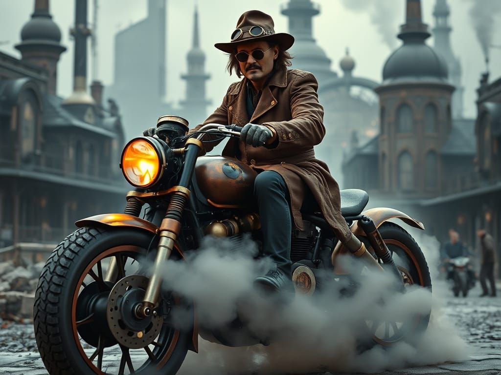 Johnny Depp on a biker motorcycle - Johnny Depp on a Steam-P...