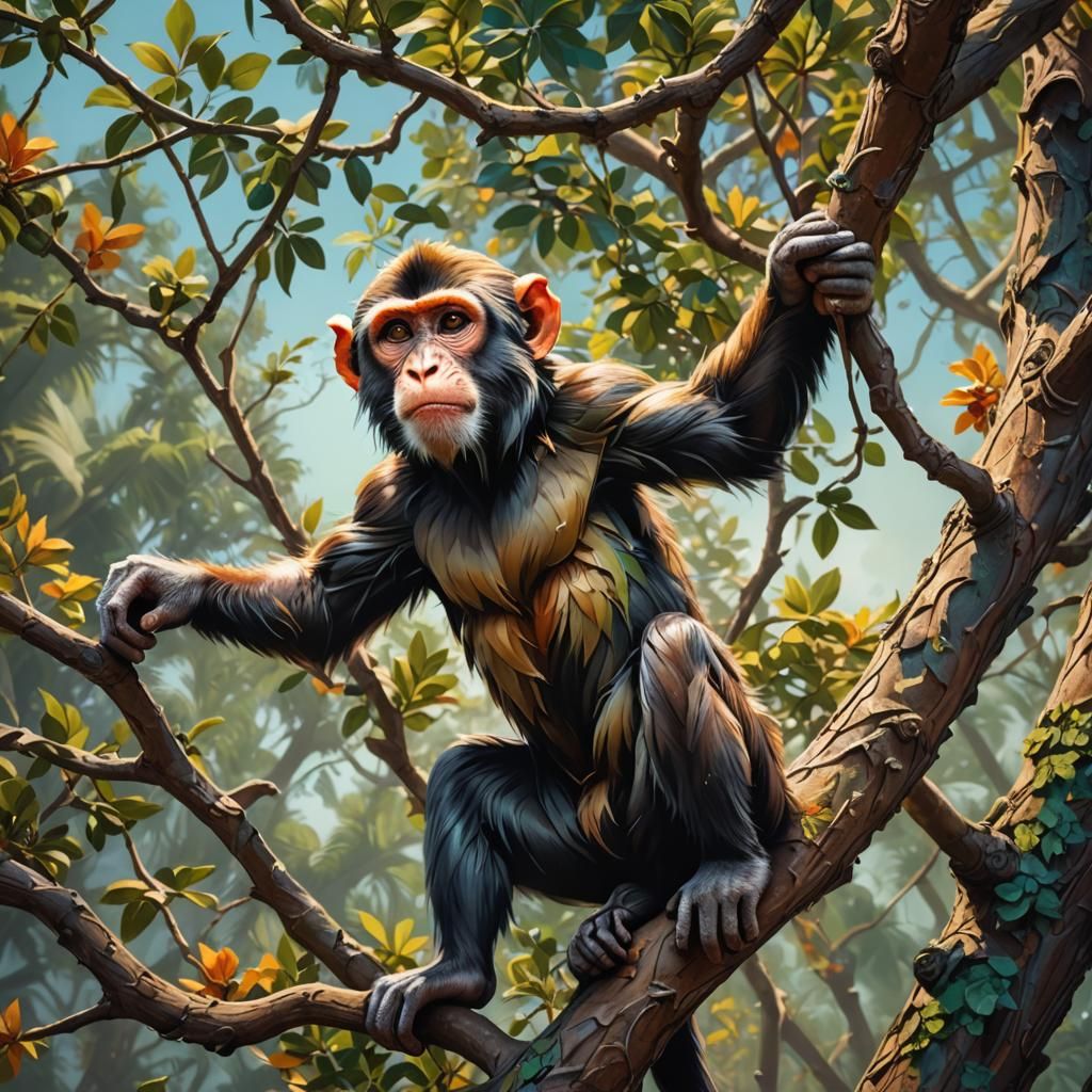 monkey climbing tree - AI Generated Artwork - NightCafe Creator