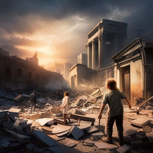 Father With His Little Beautiful Blonde Girl Fighting To survive In The ...