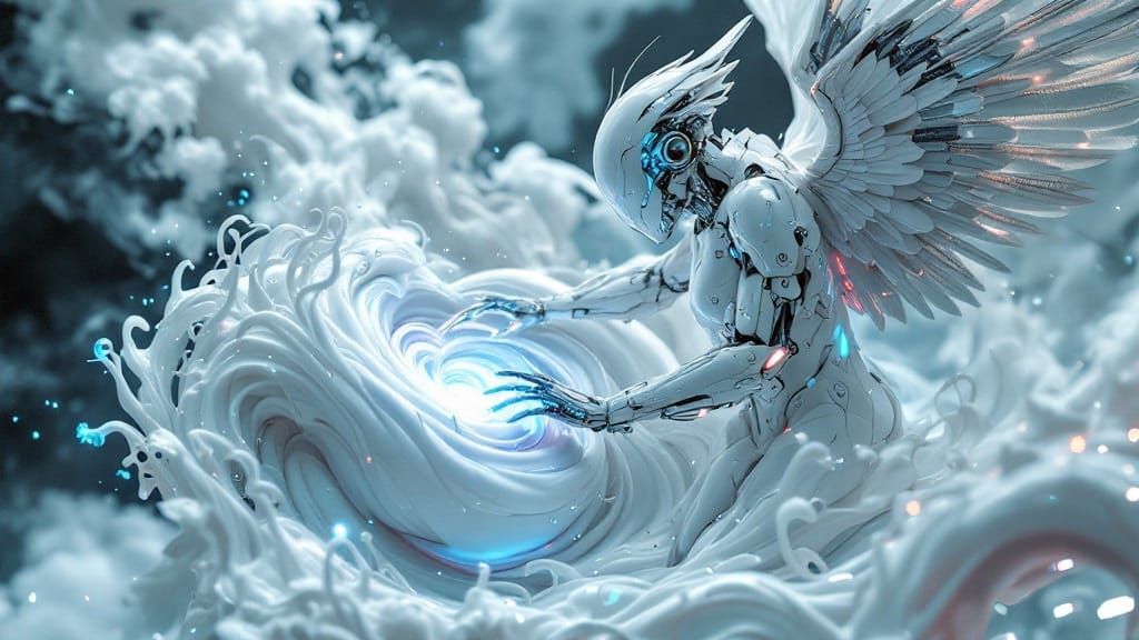 Techno Angel - Cybernetic Angel in Dreamscape