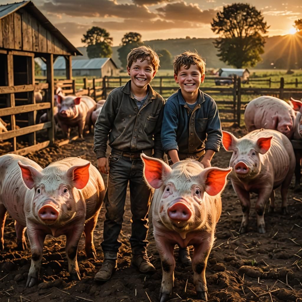 brothers in a pig pen - AI Generated Artwork - NightCafe Creator