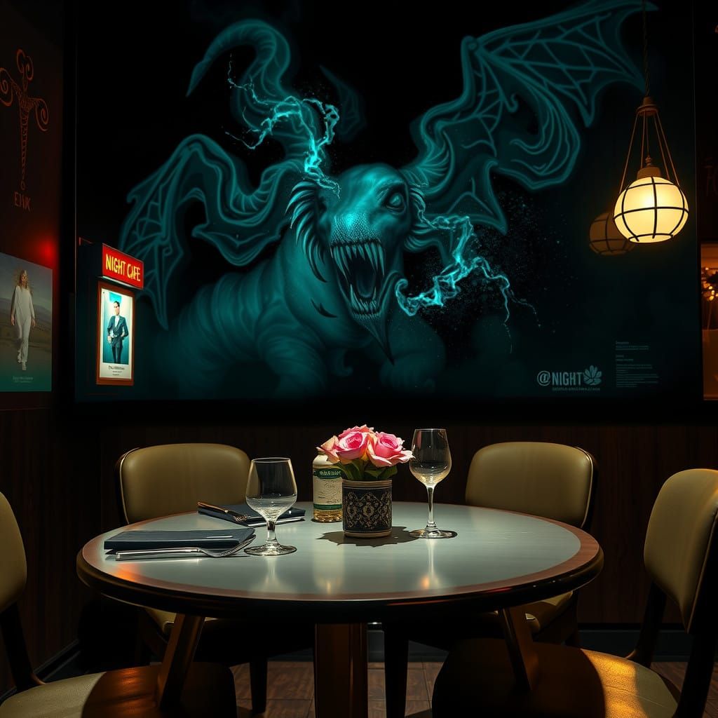 Creepy Café - Ethereal Gothic Night Scene with Whimsical De...