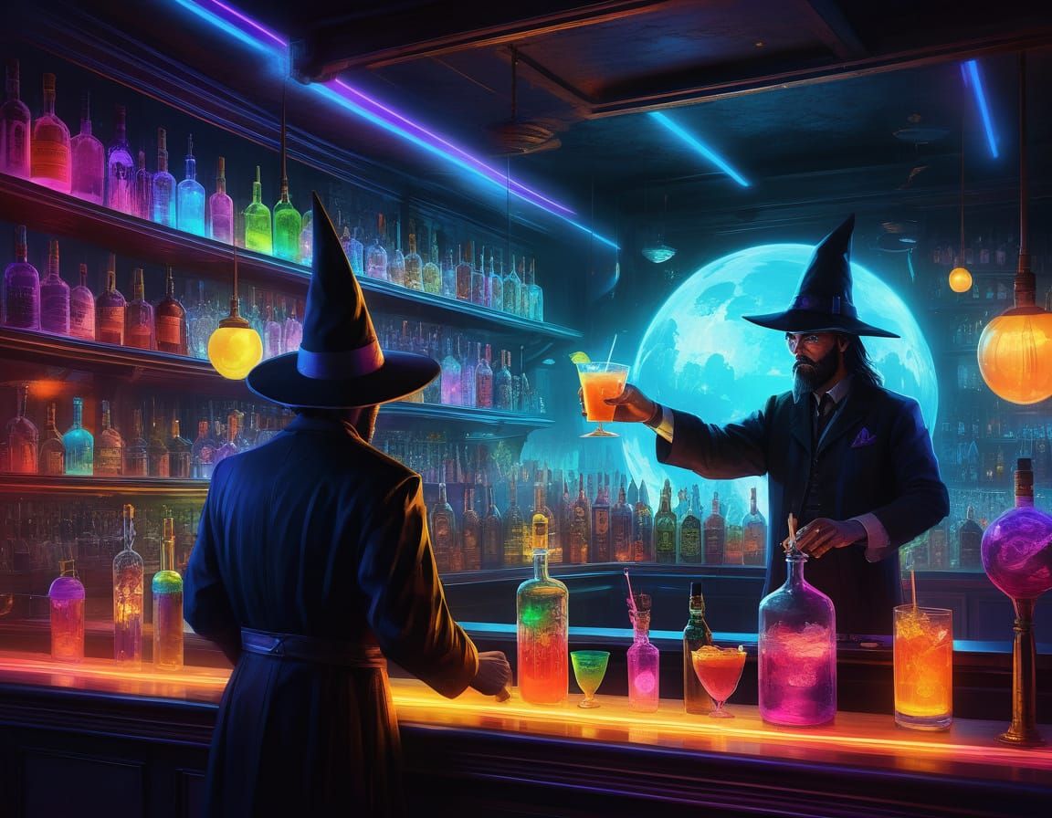 Surreal Bar Scene in Neon Colors - AI Art
