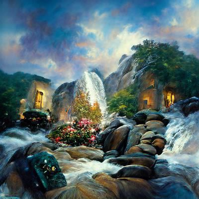 Waterfall and rocks Thomas kinkade - AI Generated Artwork - NightCafe ...