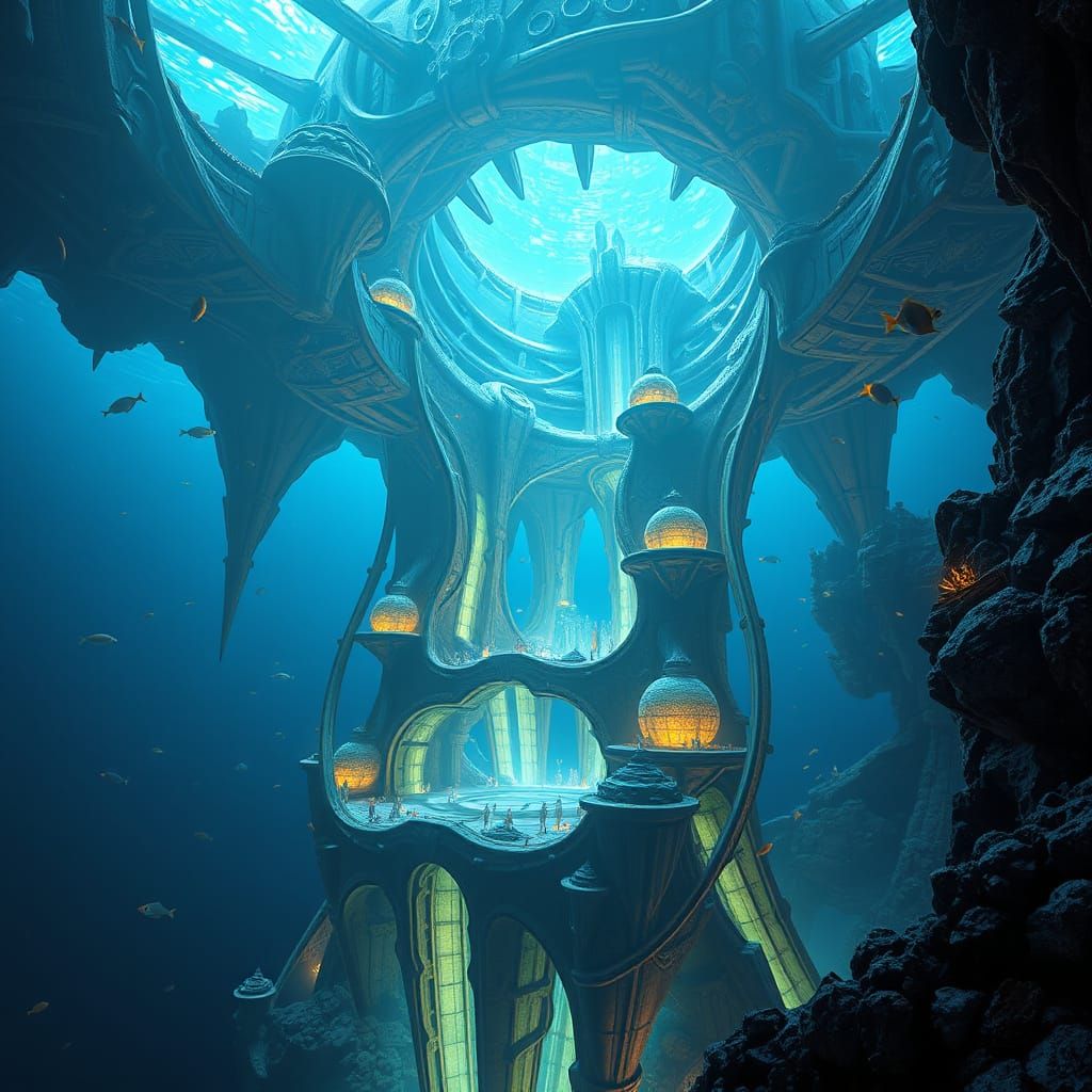 Subnautica-Inspired Underwater City in Vortex Towe... - AI Art