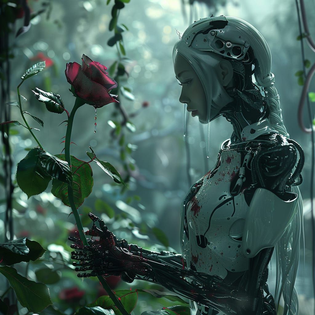 The Cyborg and the Rose - AI Generated Artwork - NightCafe Creator