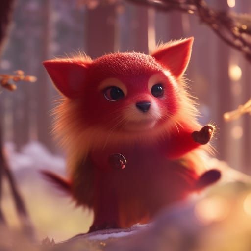 overly cute strawberry Animalia spirit, hyper cute, hyper-detailed fur ...