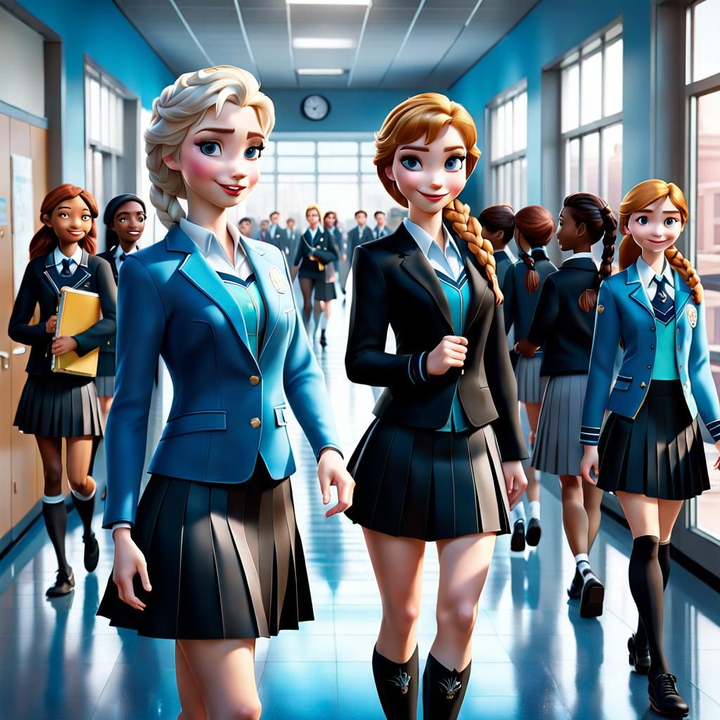 Disney Princesses Elsa and Anna first day in highschool - AI Generated ...