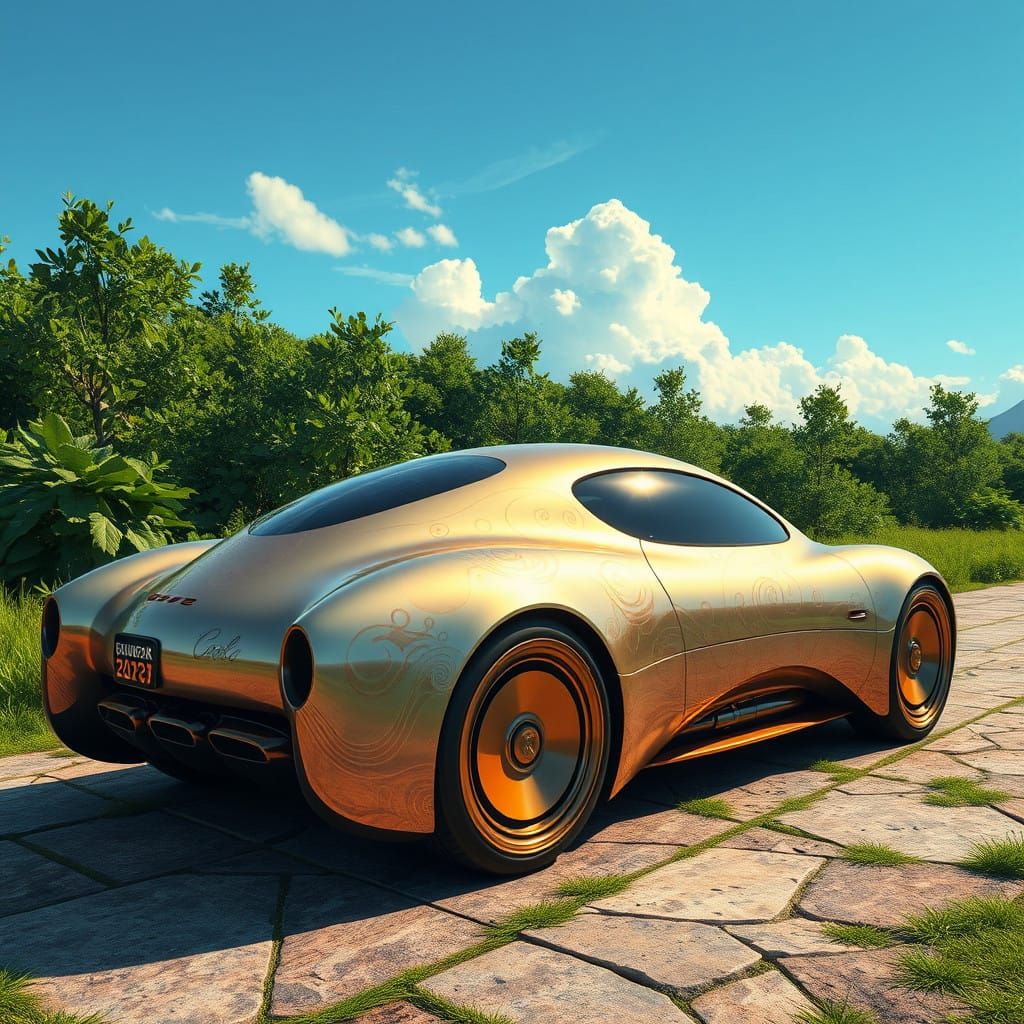 Solarpunk car - Eco-Futuristic Solarpunk Car in Vibrant Bloo...