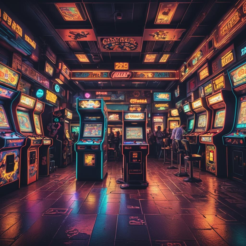 Retro Arcade Night: - AI Generated Artwork - NightCafe Creator