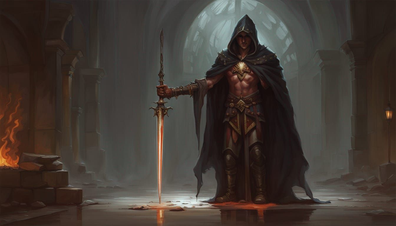 Diablo, cloak, sword in hand Greg Rutkowski - AI Generated Artwork ...