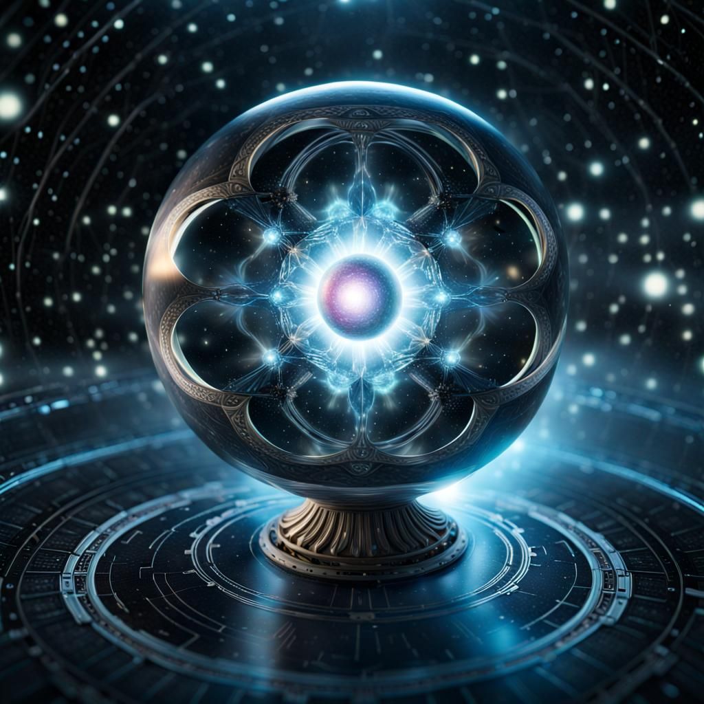 orb with a luminous Quantum Blur intricate galaxy inside, surrealism ...