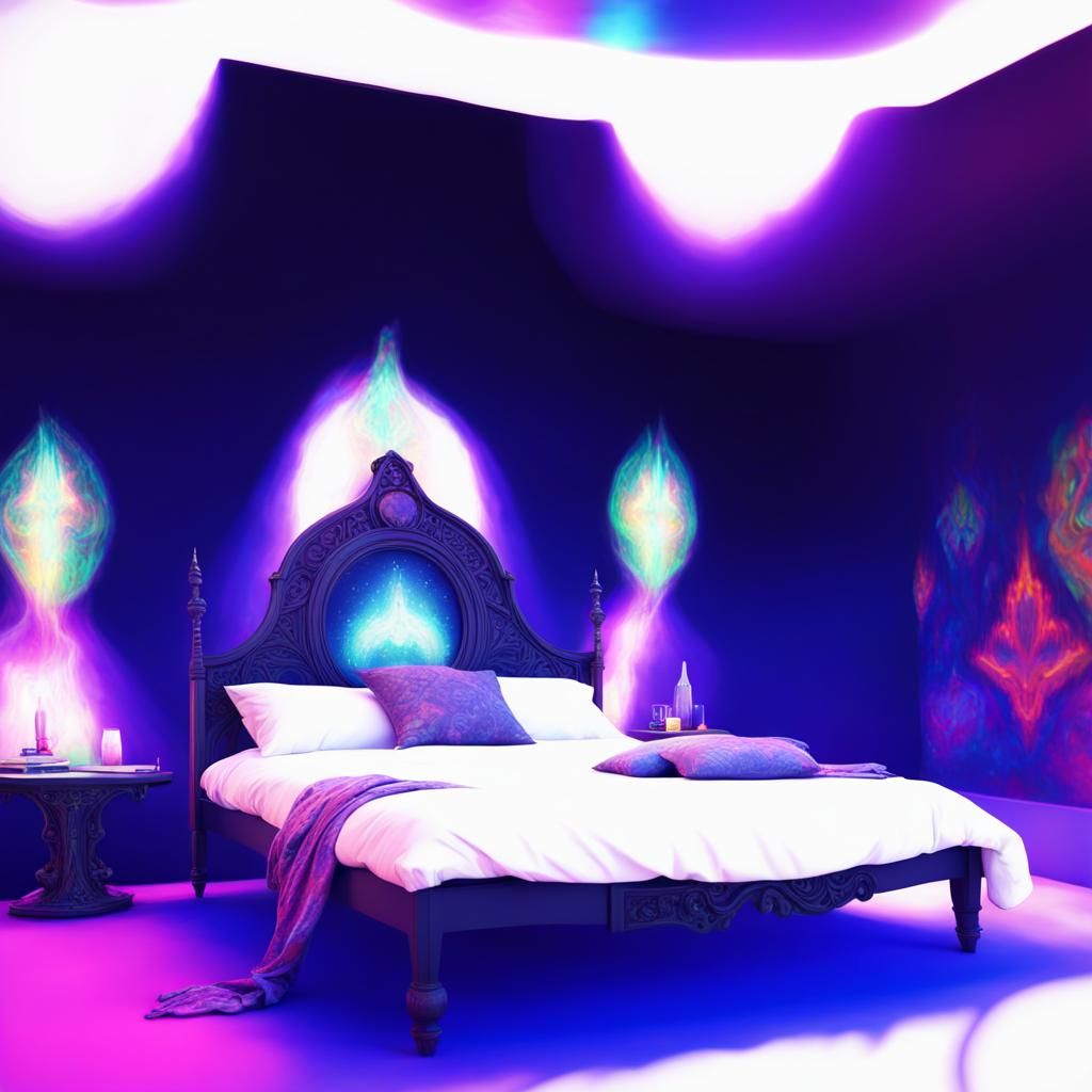 Psychedelic Gothic hippie bedroom with colorful psychedelic walls ...
