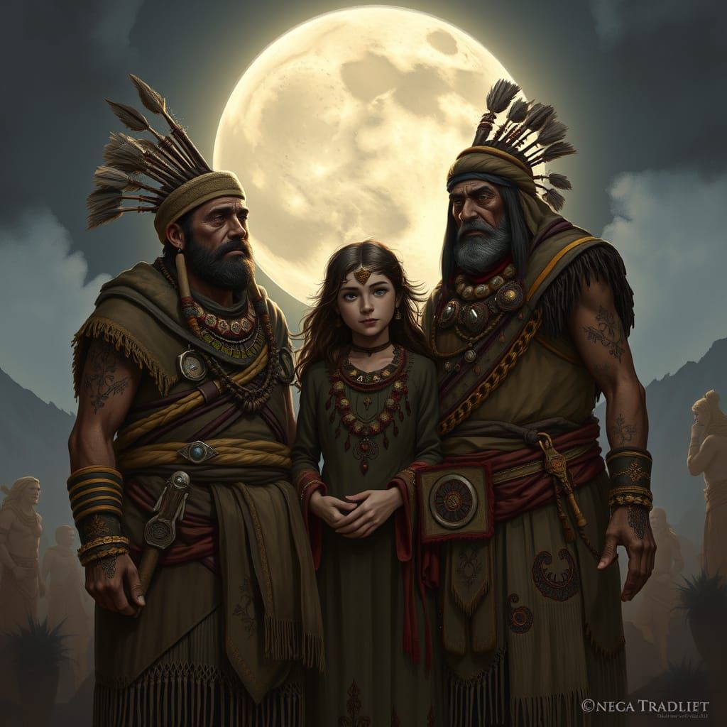 Mystical Clan Leaders Confer Under Moonlight - AI Art