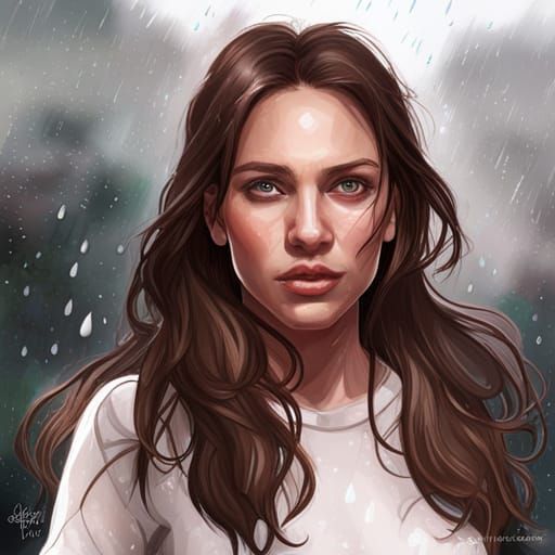 brown haired girl, brown eyes, in the rain - AI Generated Artwork ...