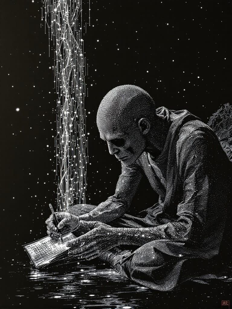 Optical Illusion Art of a Stooped Figure in Dark N... - AI Art