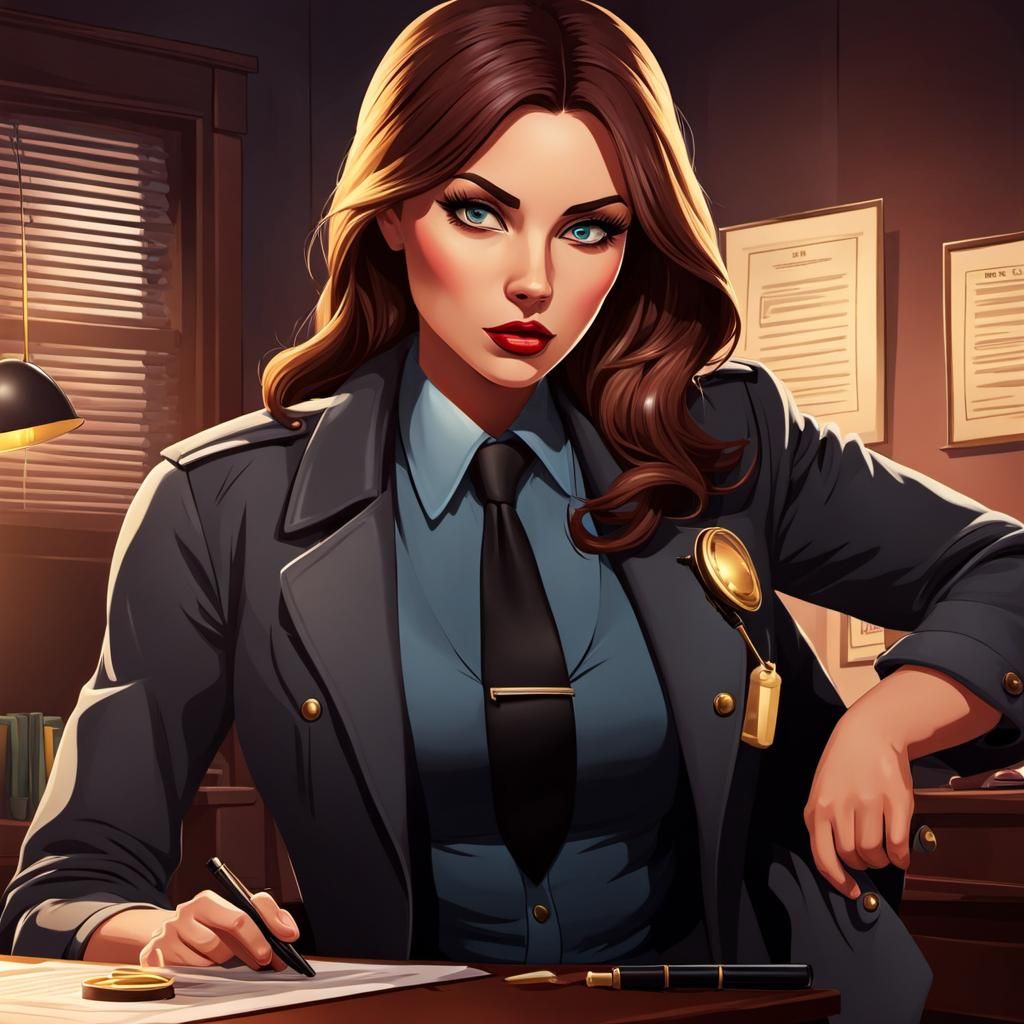 a Female Detective Crime Scene Investigation, Realistic Cartoon-Style ...