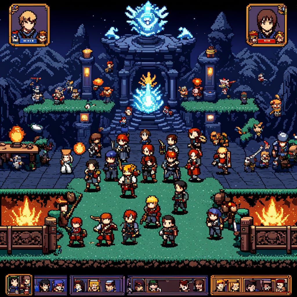 Anime JRPG Battle Scene with Pixel Art Portraits - AI Art