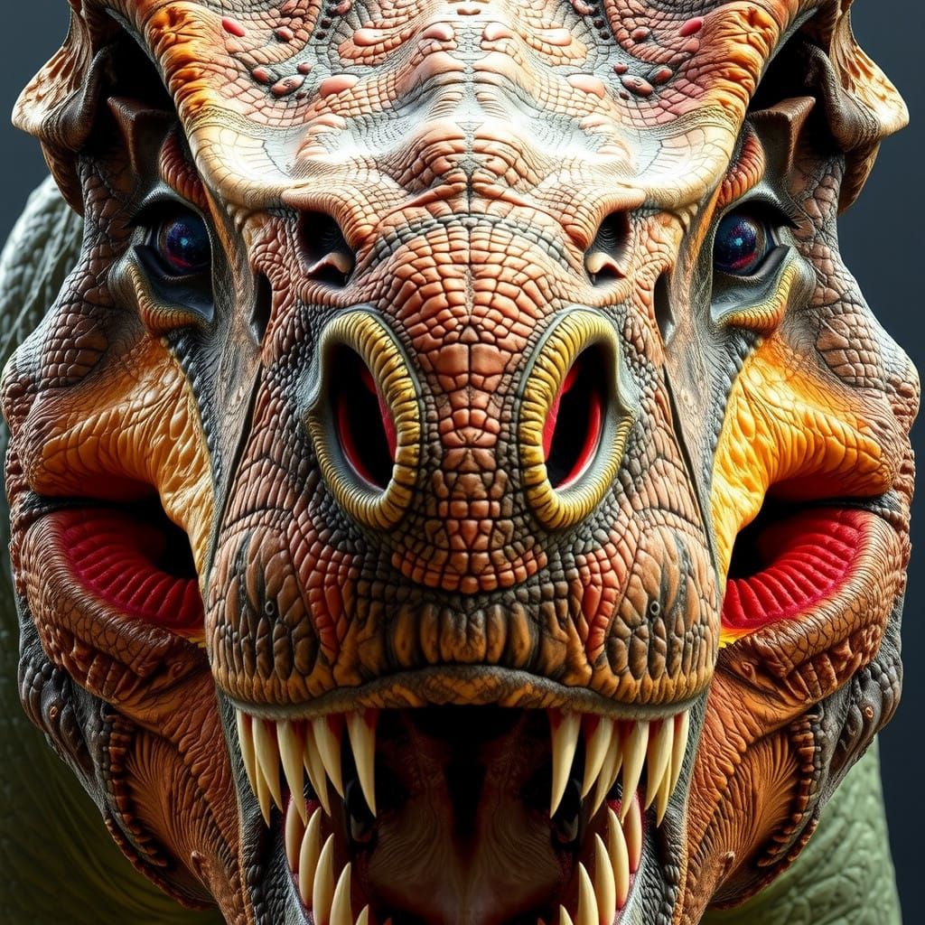Hyper-Realistic T-Rex Face Close-Up in Gritty Scie... - AI Art