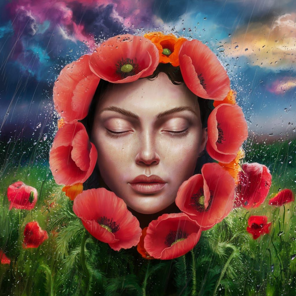 Face among the poppies - AI Generated Artwork - NightCafe Creator