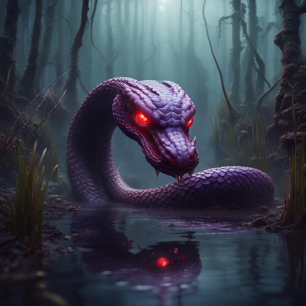 the glowing red eyes of the demon snake - AI Generated Artwork ...