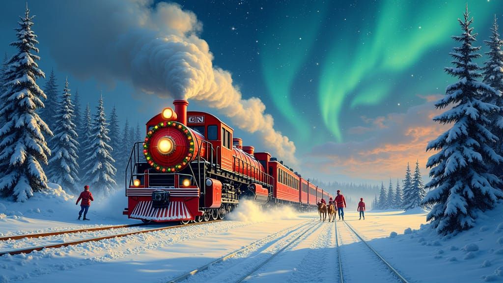 Majestic Winter Wonderland at the North Pole Train... - AI Art