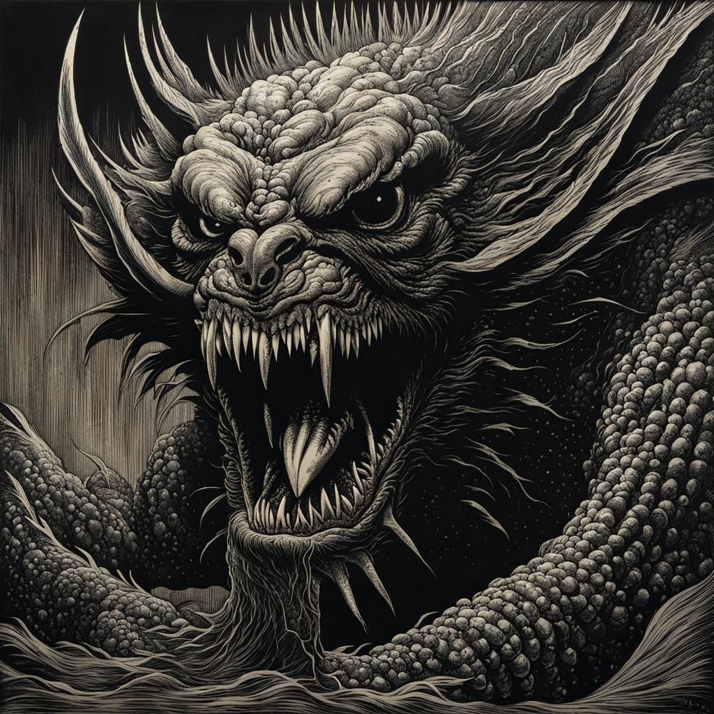 slimy scary SCREAMING Grendel, MAYHEM, GRIMDARK contemporary art, cross ...