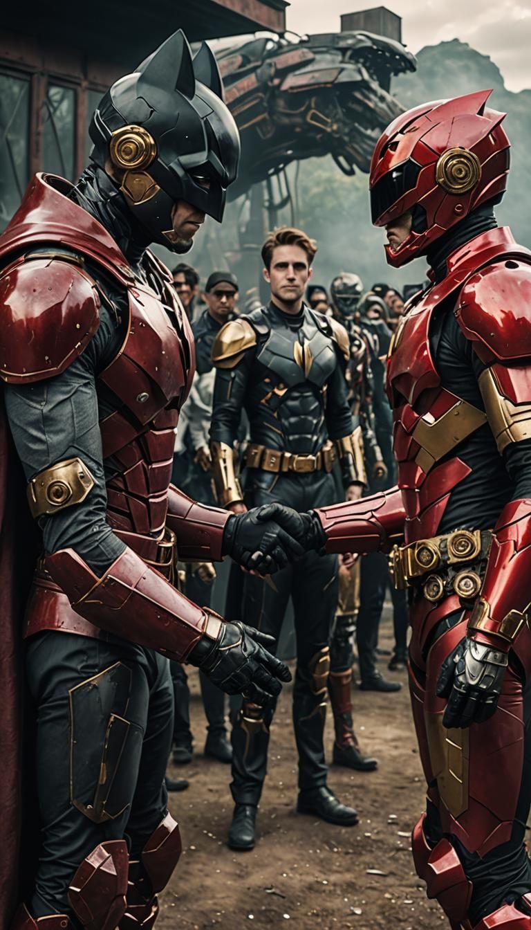 Batman shaking hands with the red power ranger - AI Generated Artwork ...