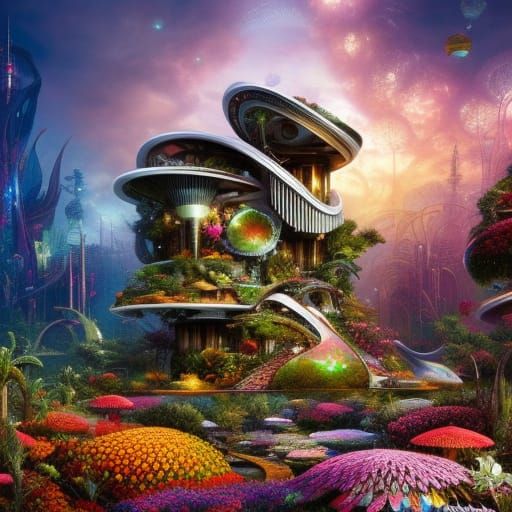 Nebula Solarpunk Garden House - AI Generated Artwork - NightCafe Creator