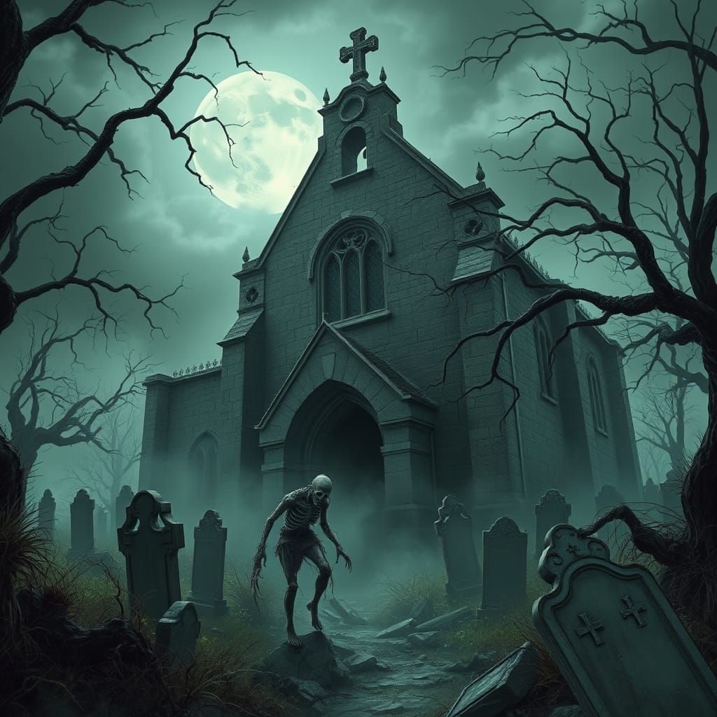 Decaying Ancient Church in a Haunting, Mystical La... - AI Art