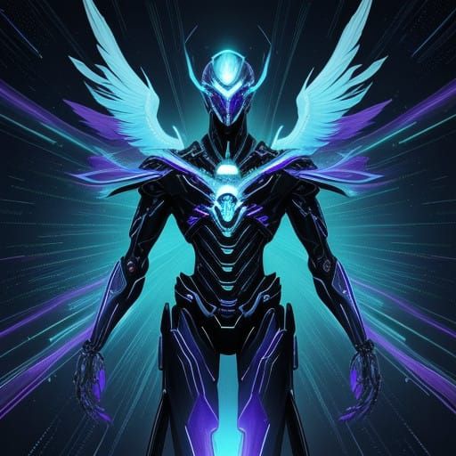 Electric Phoenix Alien Erupts from Neon Vortex - AI Art