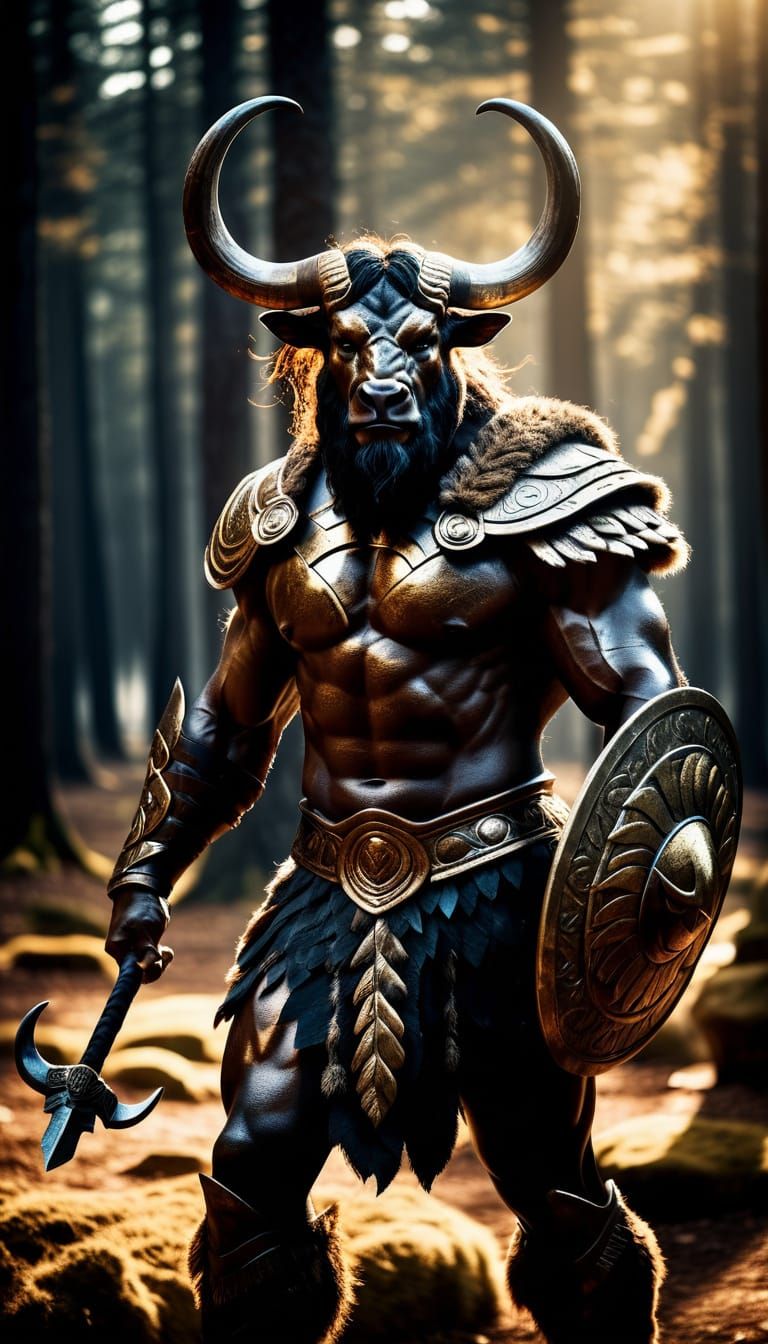 Powerful Minotaur Emerges from Ancient Greek Mytho... - AI Art