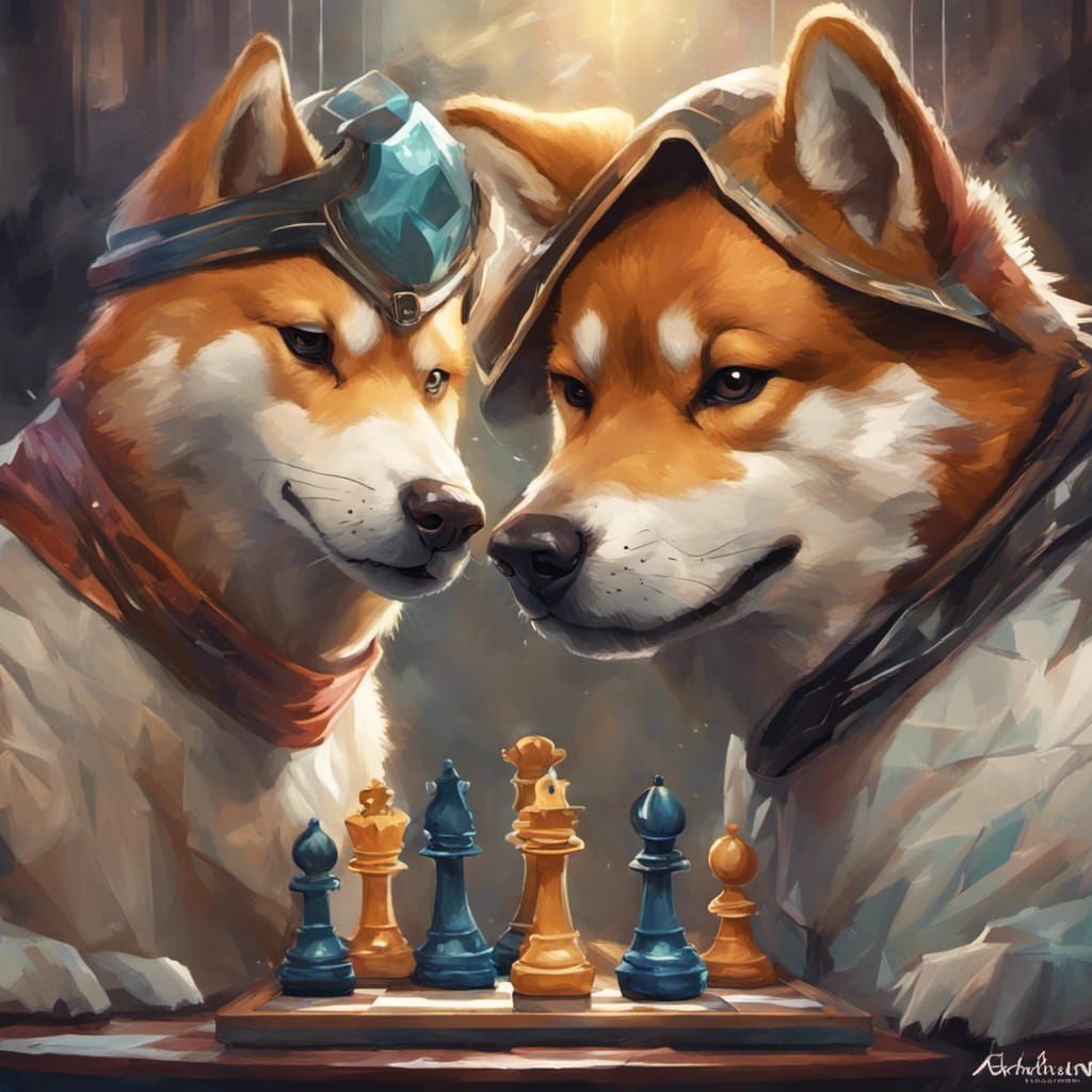 Chess game between two Shiba Inu head and shoulders portrait, 8k ...