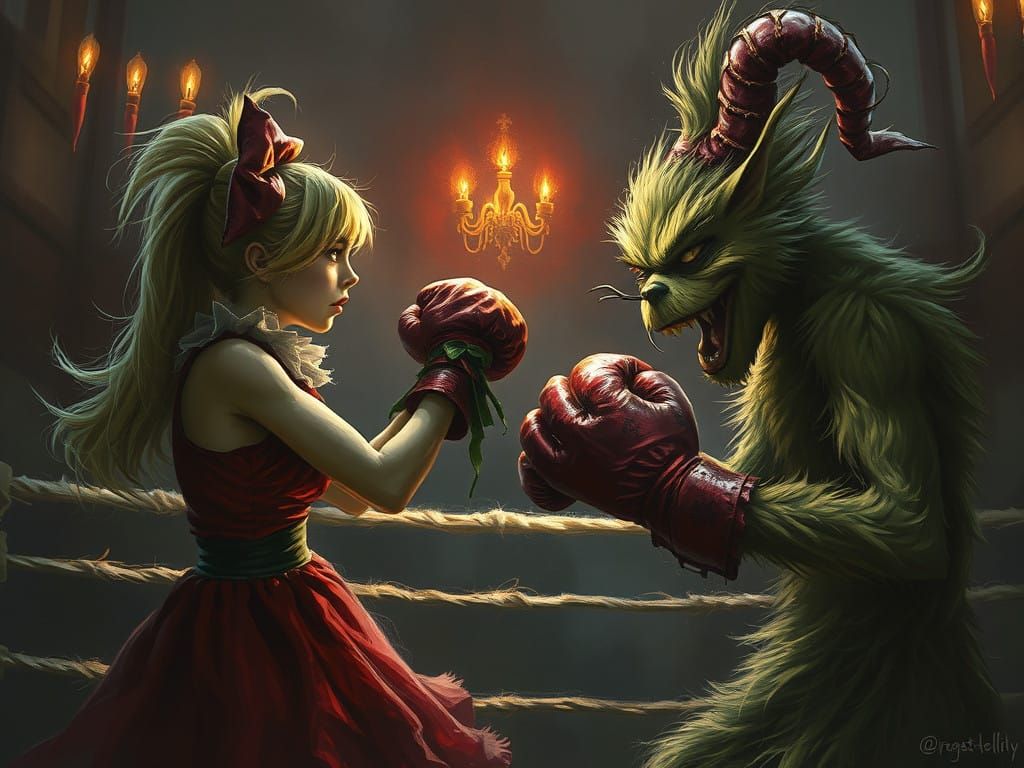 Cindy Lou Who Battles the Grinch in a Dark Boxing ... - AI Art