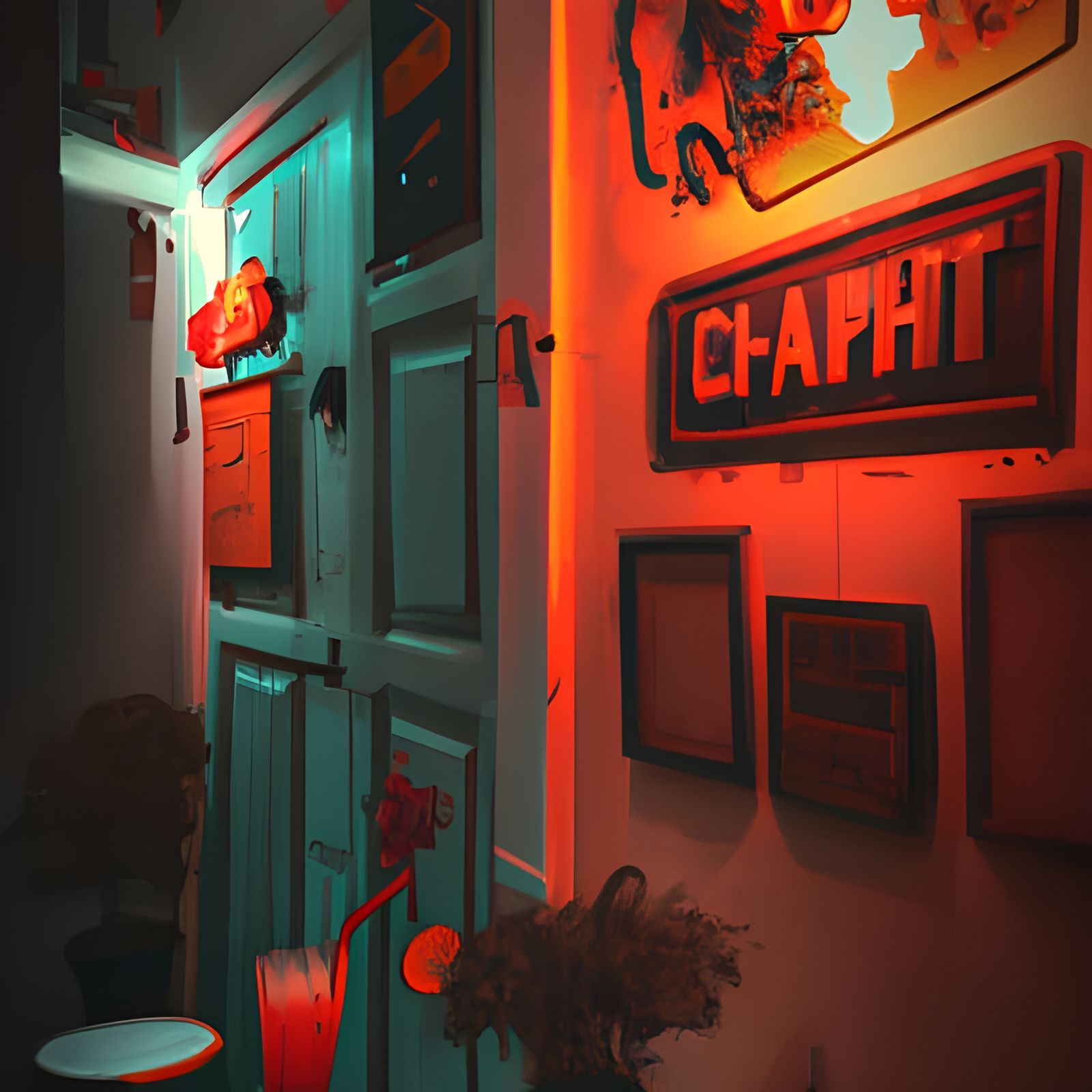 #2 AI-Art. A surreal night café, with intricate details, neon lights ...