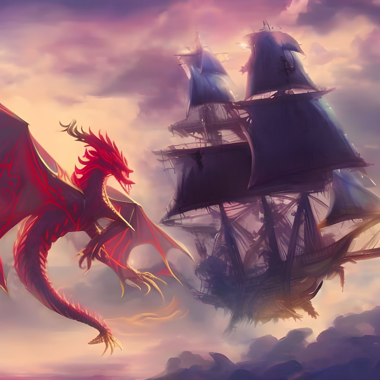 Dragon attacks an airship - AI Generated Artwork - NightCafe Creator