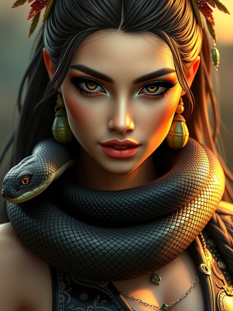 Black mamba - Elegant Snake Goddess in Hyper-Realistic Anime...